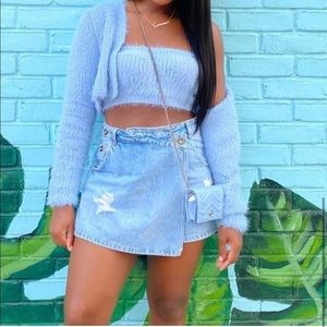 Zara | Tops | Nwt Zara Soft Touch Blue Fuzzy Spaghetti Strap Crop Top ...
